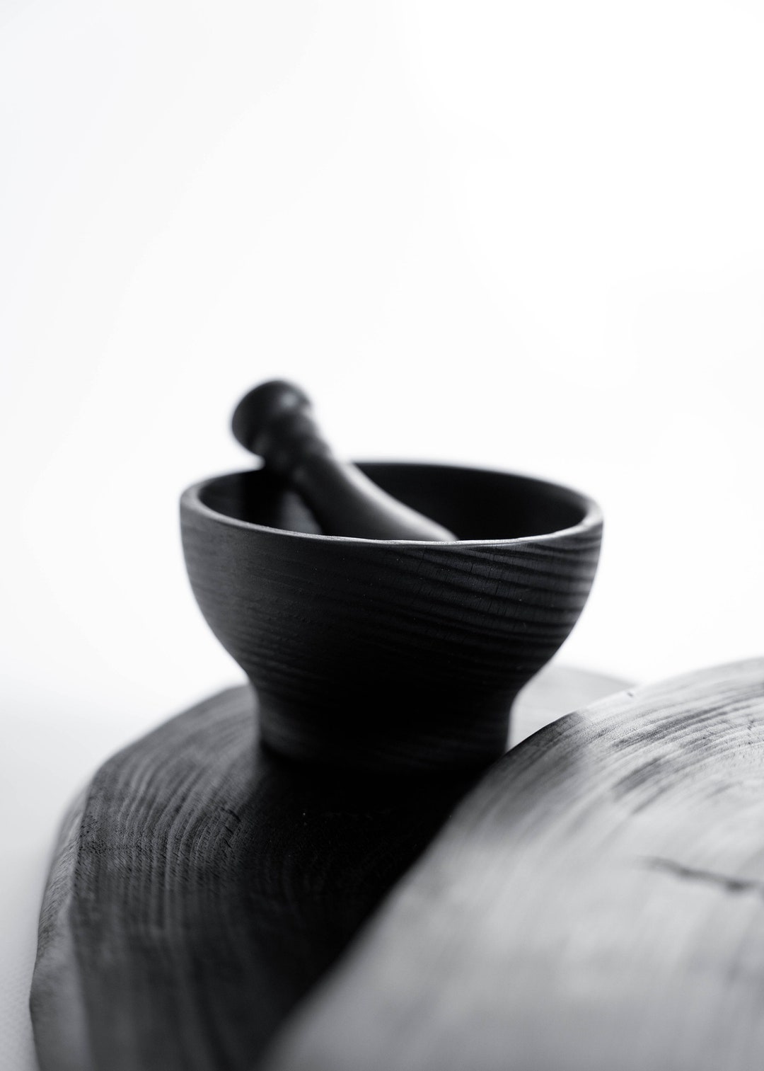 Yakisugi Wooden Mortar and Pestle for Spices and Herbs. Black Charred ...