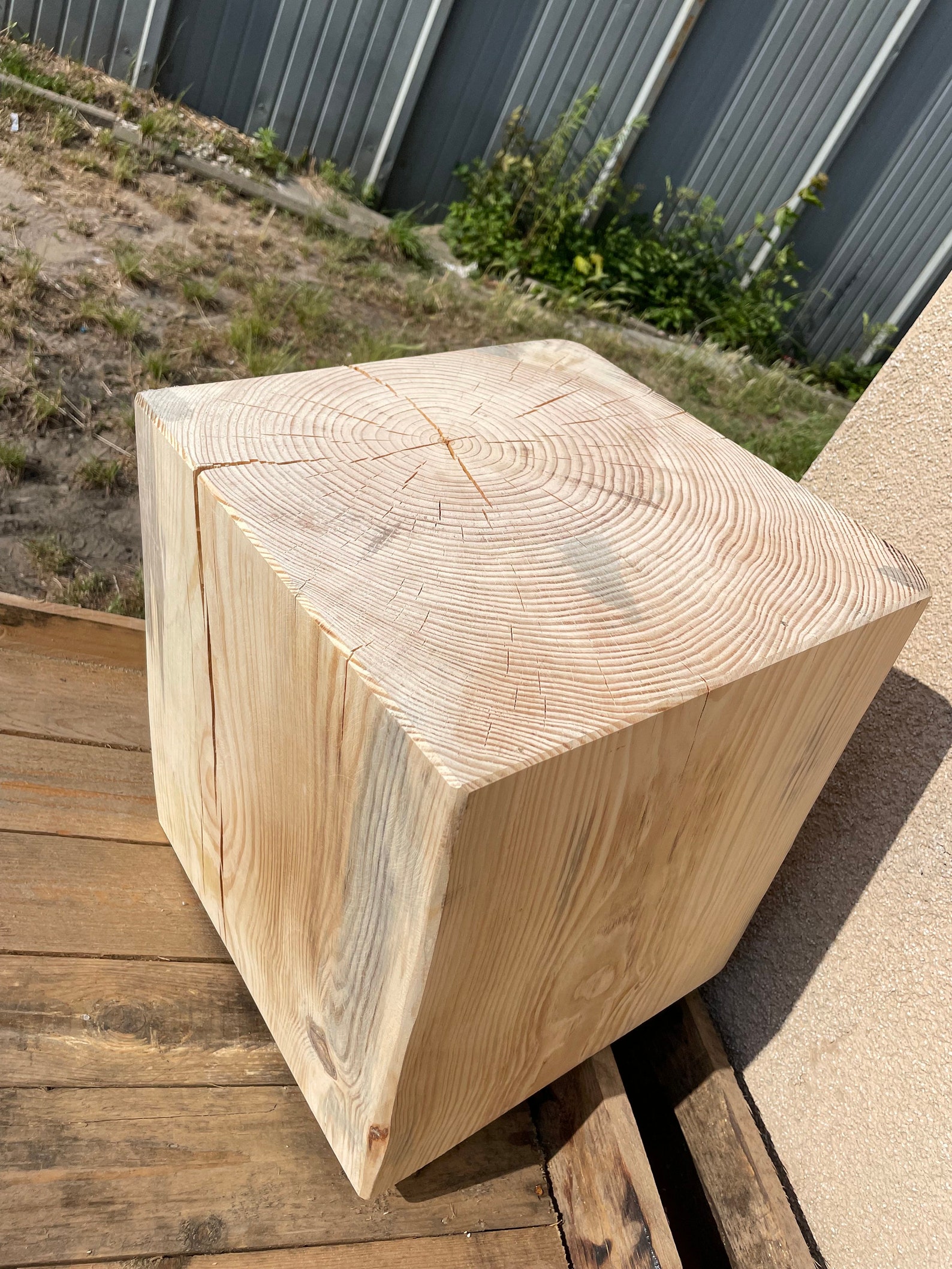 Pine Cube Yakisugi Side Table. Wooden Stump Table. Natural Home Decor. Plant Stand. Bedside ...