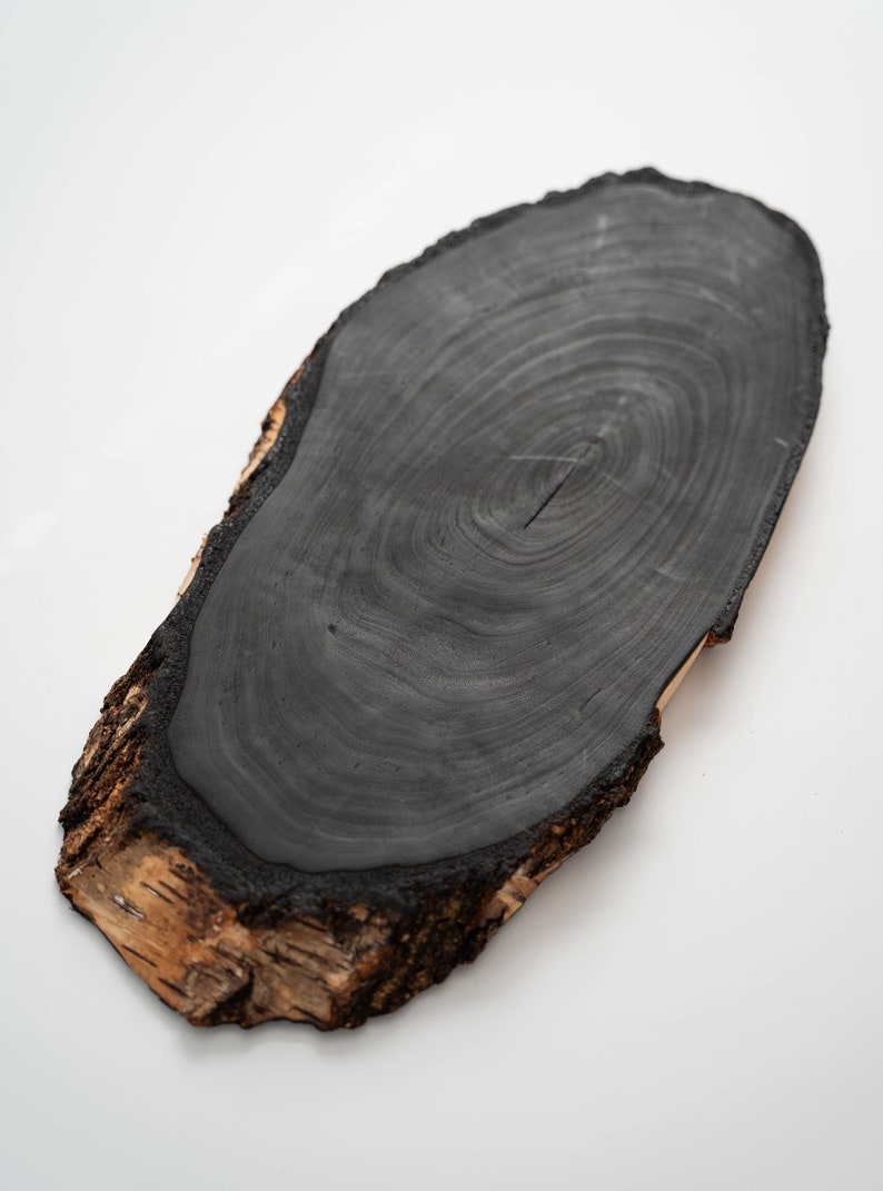 Charred Wood Serving Board. Yakisugi Burnt Wood. Live Edge Birch Wood ...