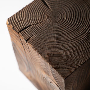Pine Cube Yakisugi Side Table. Wooden Stump Table. Natural Home Decor. Plant Stand. Bedside ...