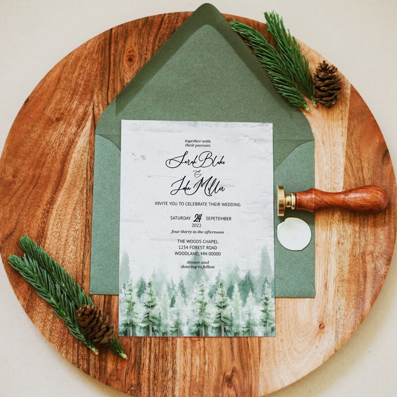 Pine Tree Invitation - Etsy