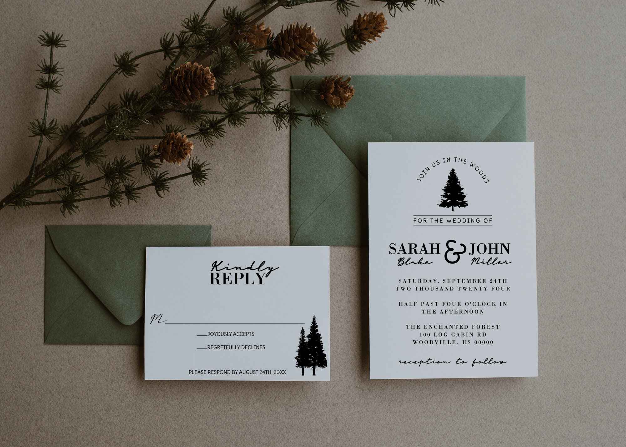 Simple Tree Wedding Invitation Template Instant Download Editable ...