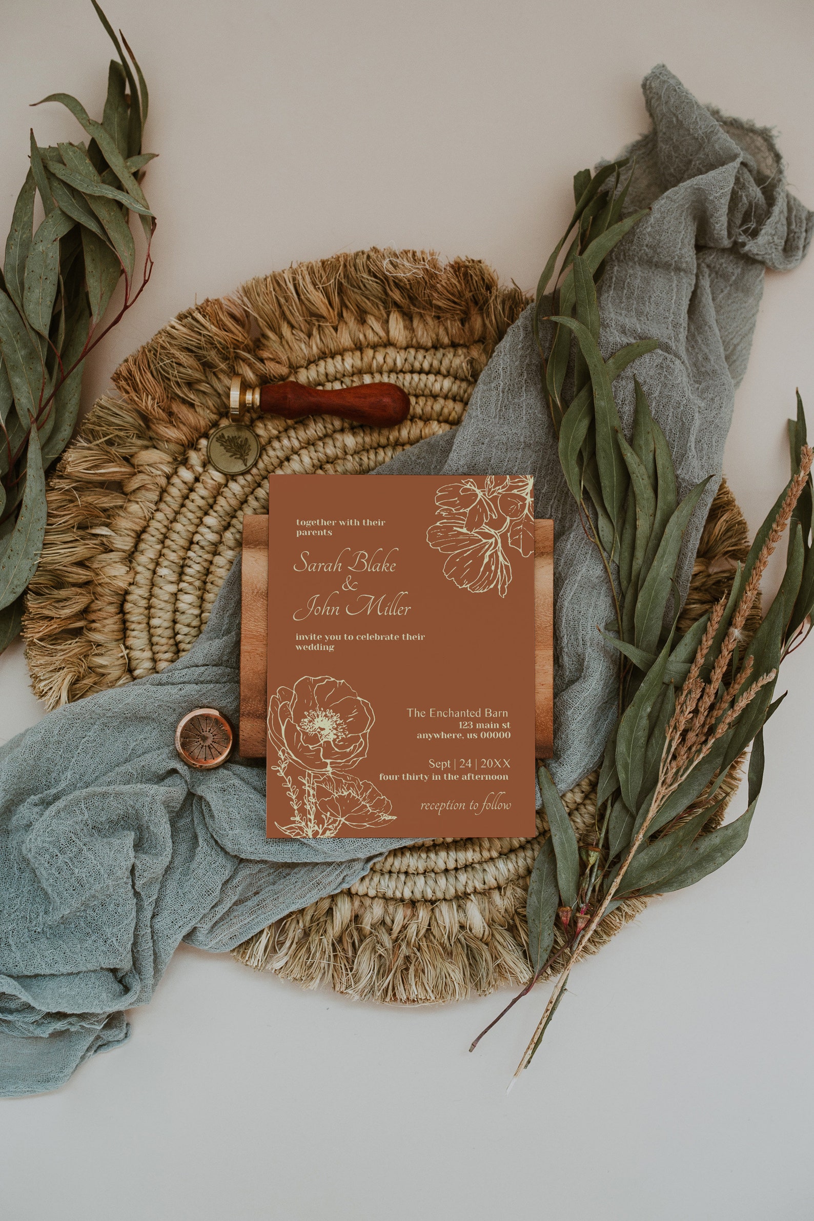 Fall Floral Wedding Invitation Template | Autumn Wedding Invitation ...