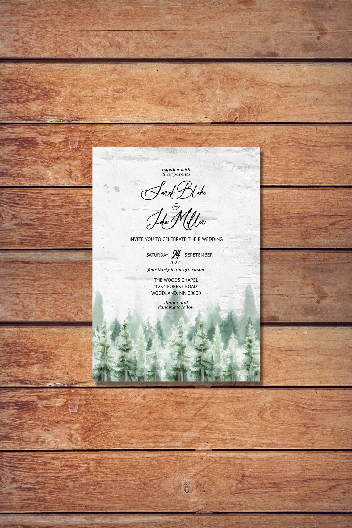 Pine Trees and Birch Wedding Invitation Template| INSTANT DOWNLOAD ...