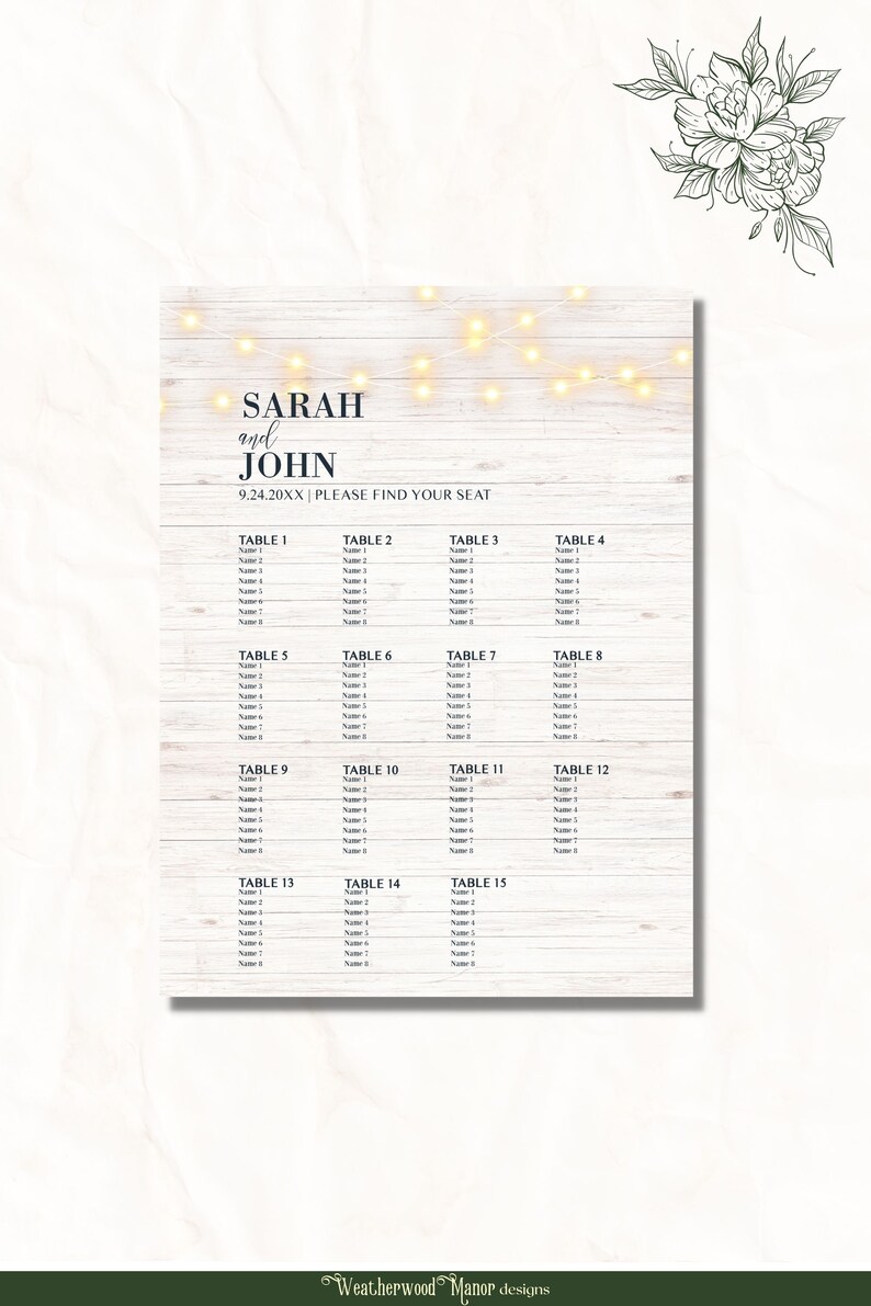 Rustic Wedding Seating Chart | Instant Download | Editable Template ...