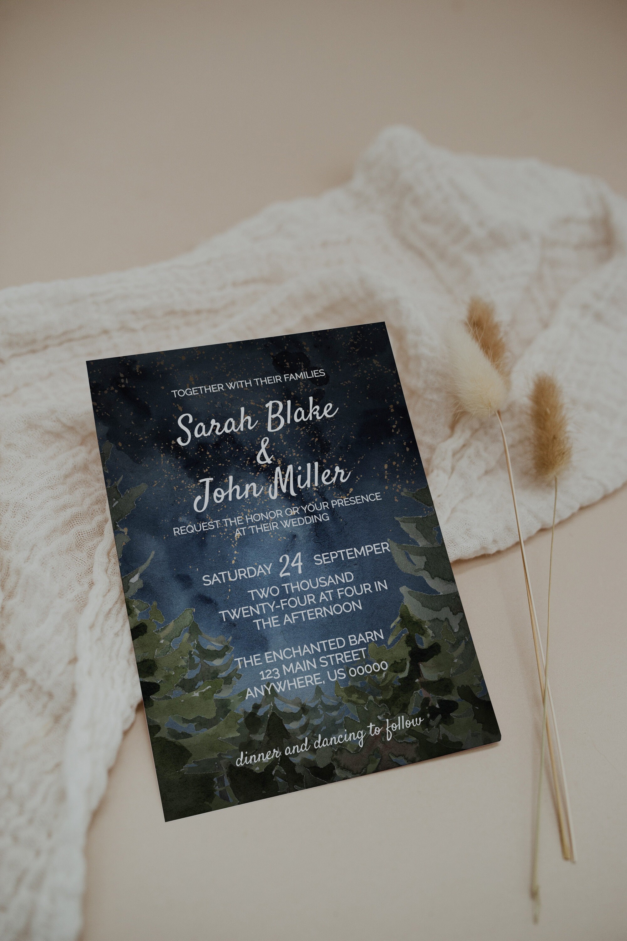 Starry Night Wedding Invitation INSTANT DOWNLOAD Editable Invite Forest ...