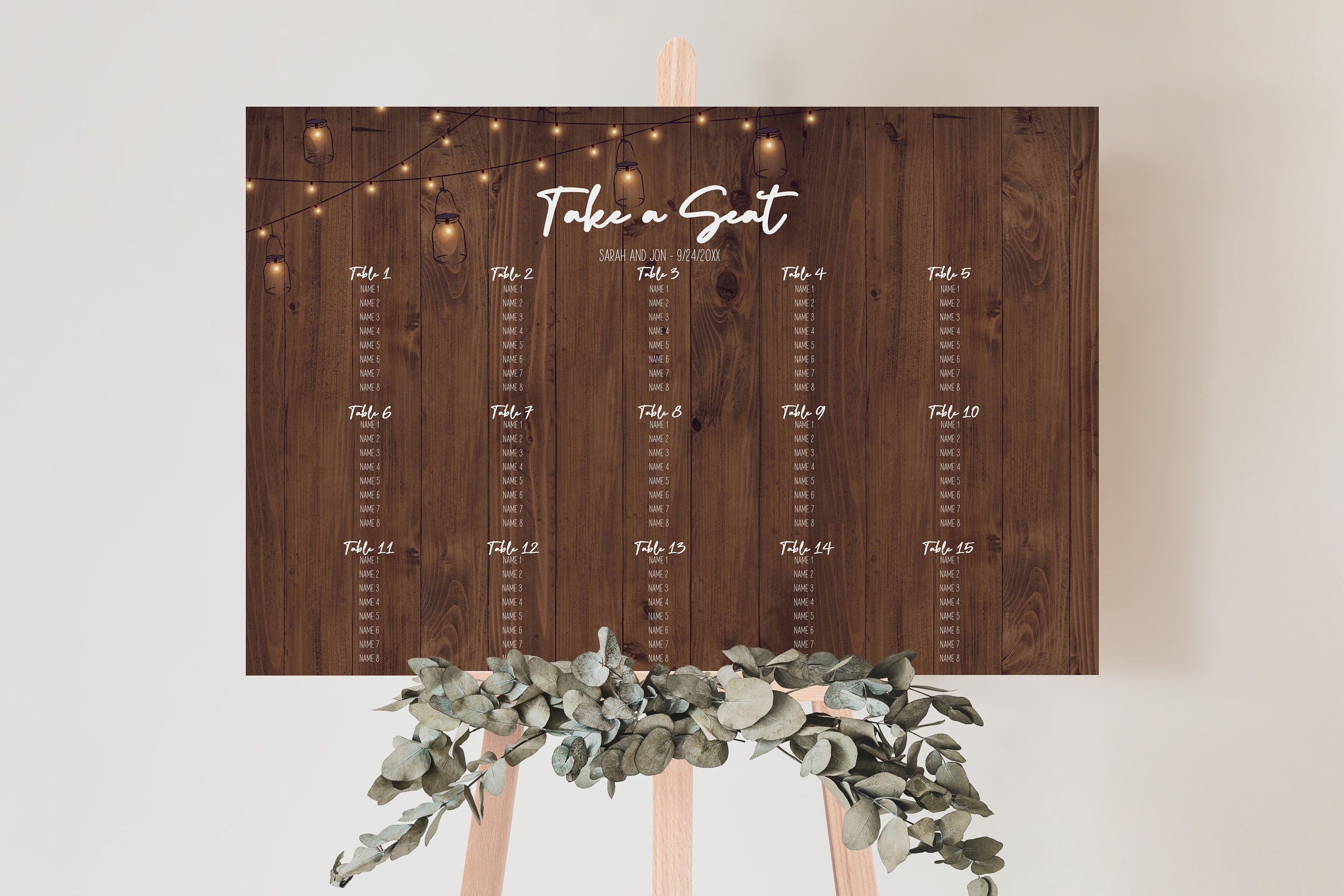 Rustic Wedding Seating Chart Template | Digital Download | Editable ...