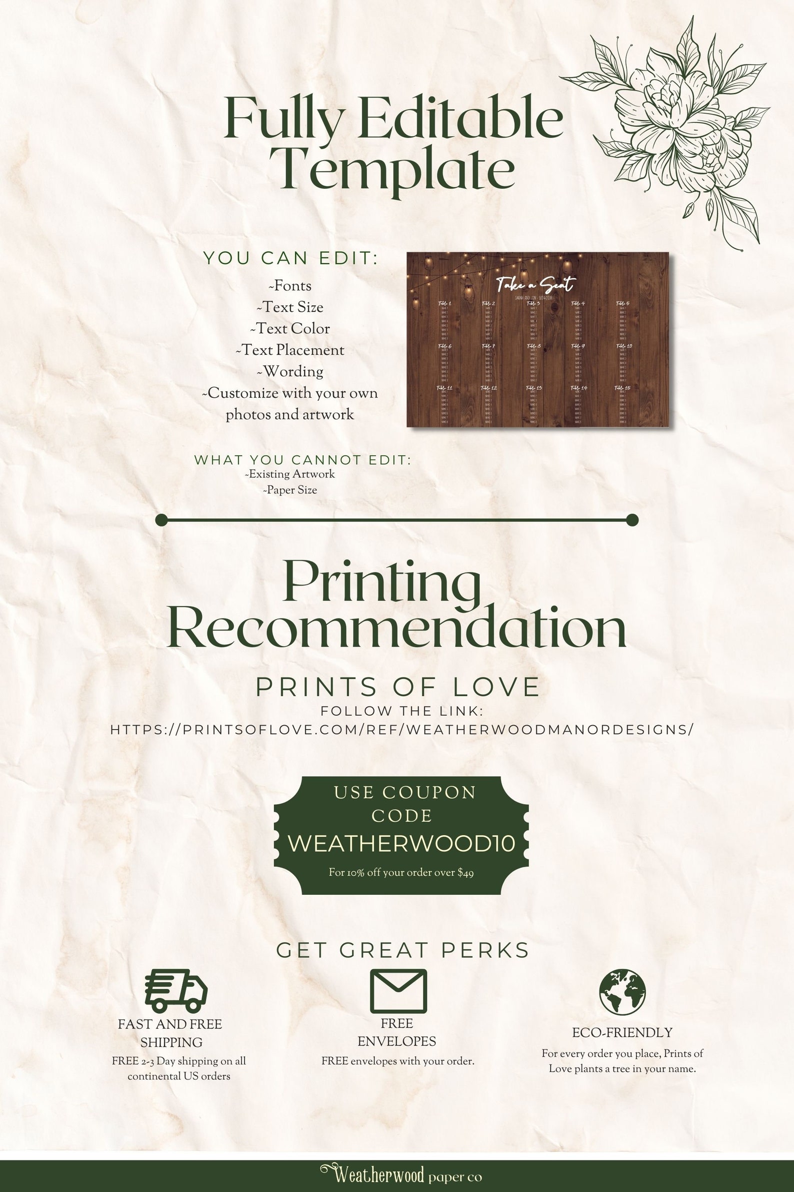 Rustic Wedding Seating Chart Template | Digital Download | Editable ...