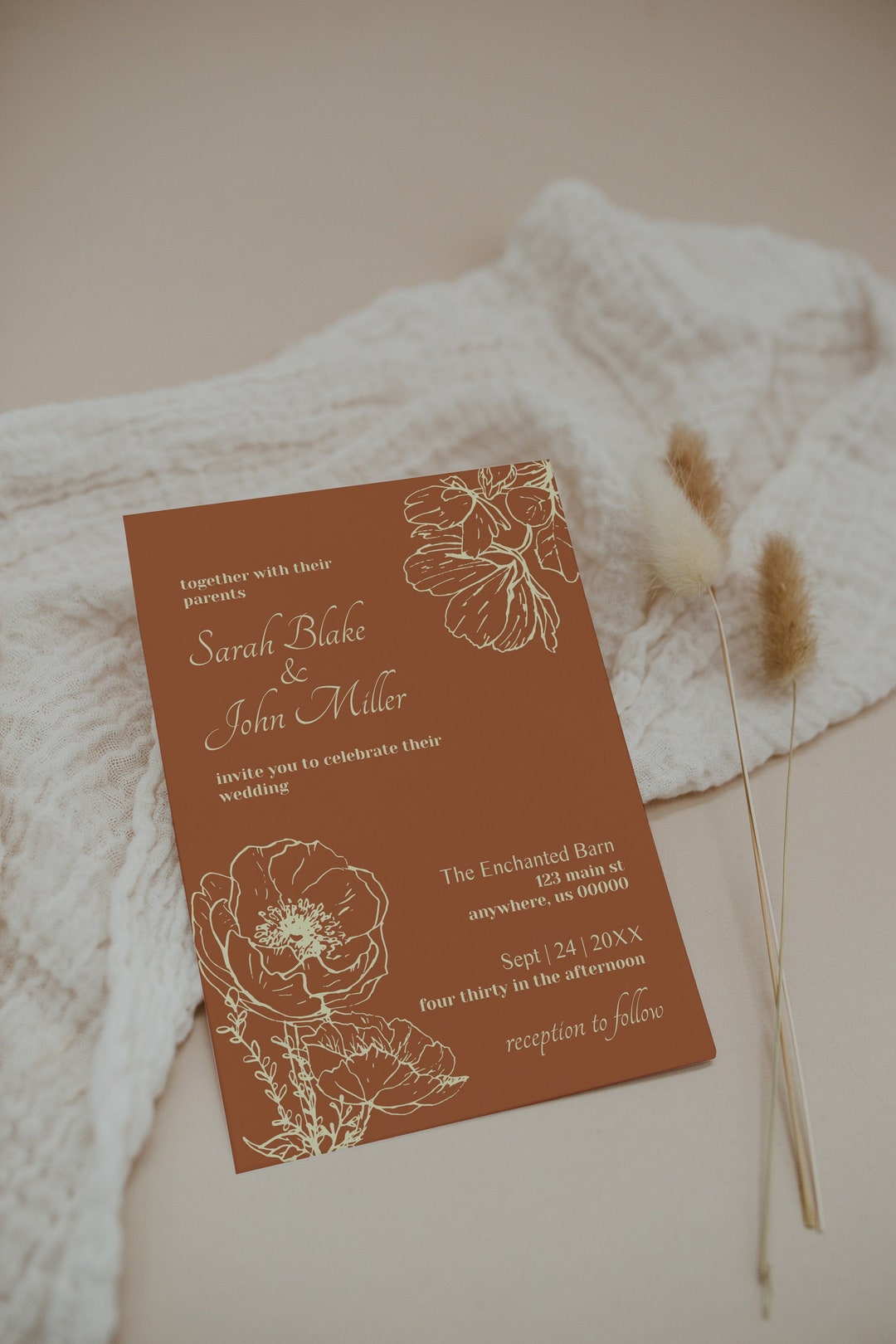 Fall Floral Wedding Invitation Template | Autumn Wedding Invitation ...