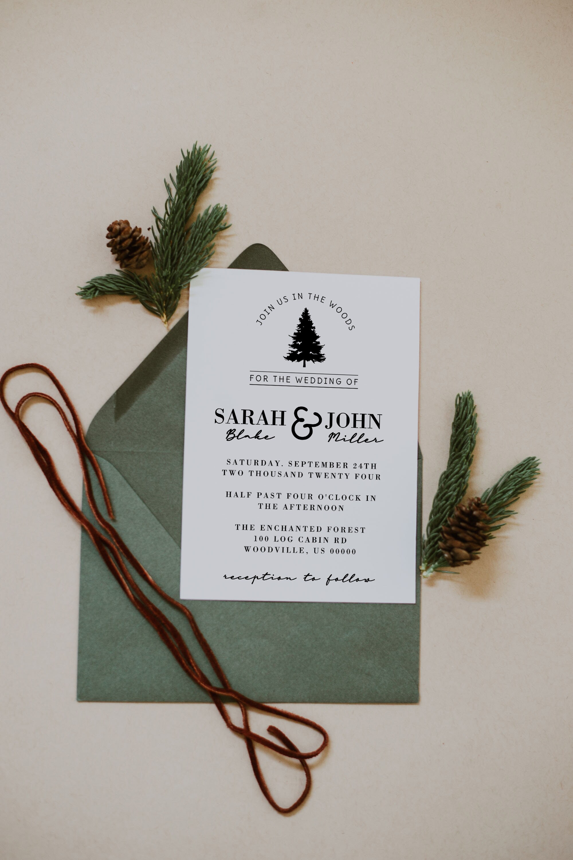 Simple Tree Wedding Invitation Template Instant Download Editable ...