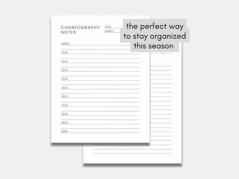 Dance Choreography Planner Printable Sheets Dance Organization 8 Count ...