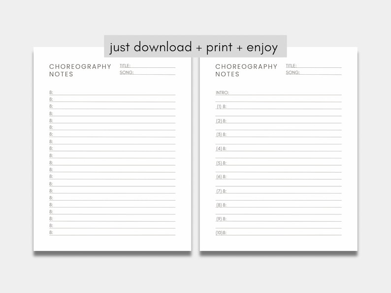 Dance Choreography Planner Printable Sheets Dance Organization 8 Count ...