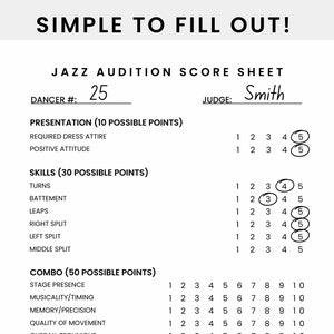 Dance Audition Score Sheet | Dance Team Score Sheet | Dance Competition Team Score Sheet | Judge ...