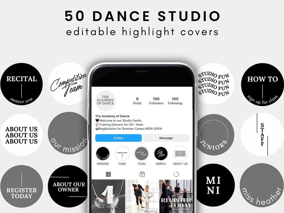 Highlight Covers for Dance Studio Instagram | Editable Social Media ...