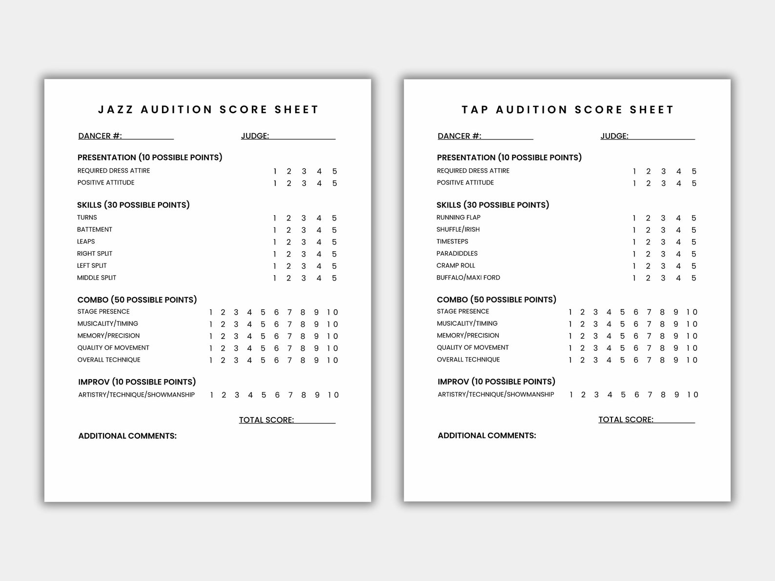 Dance Audition Score Sheet | Dance Team Score Sheet | Dance Competition ...