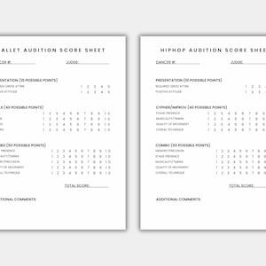 Dance Audition Score Sheet | Dance Team Score Sheet | Dance Competition ...