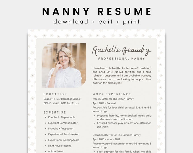 Professional Nanny Agency Resume Template - Etsy