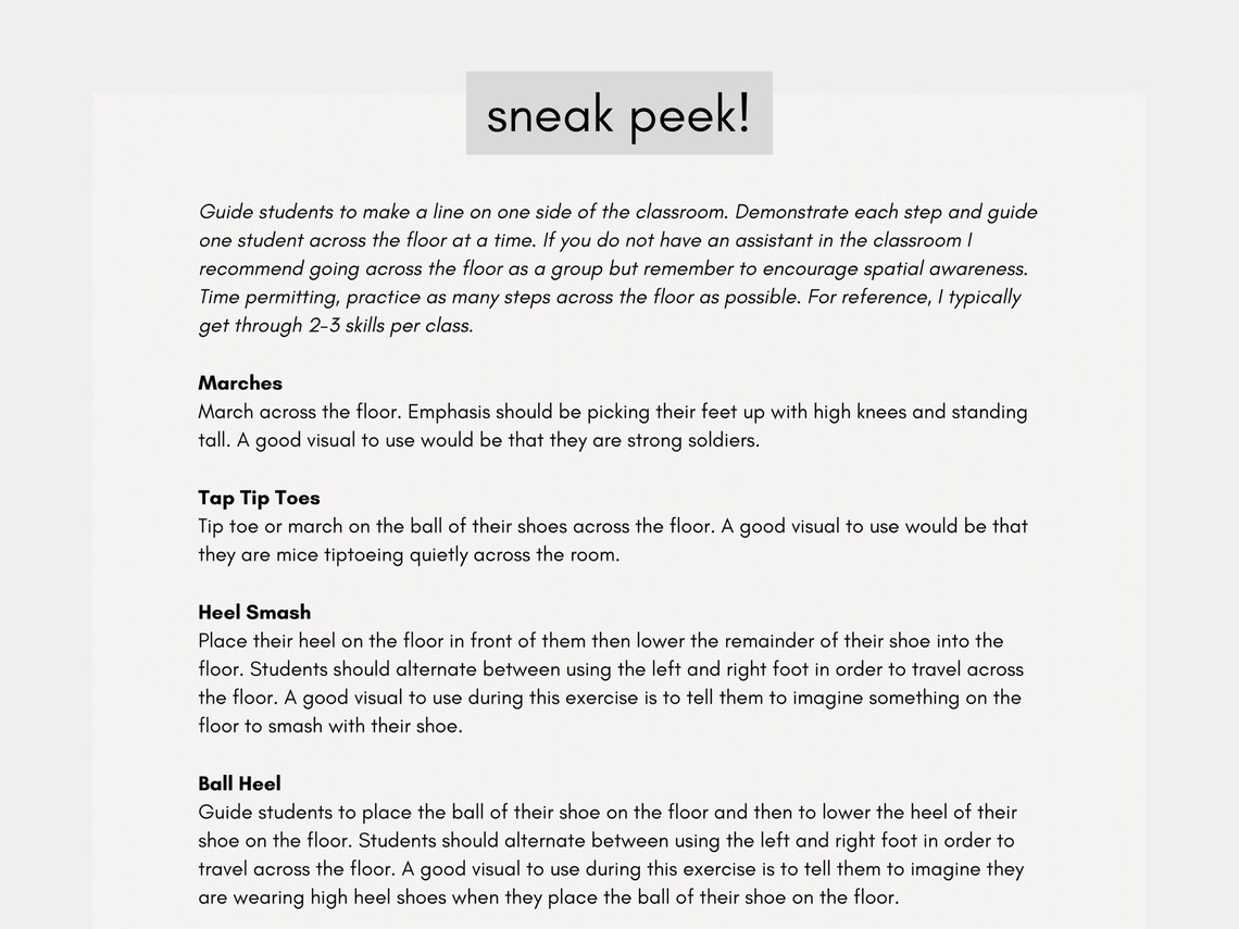 Preschool Tap Class Lesson Plan: Dance Curriculum (PDF) - Etsy