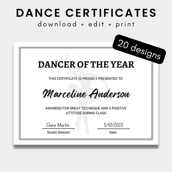 Dance Certificate Template - Etsy