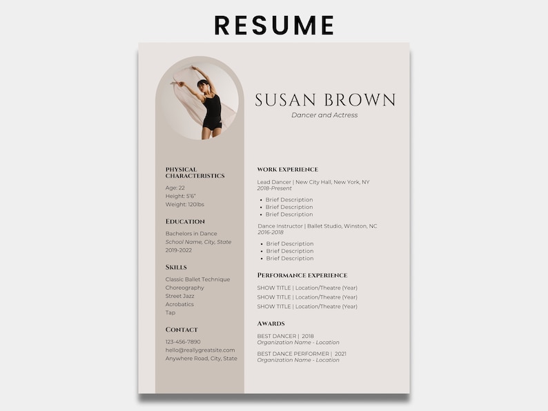 Dance Audition Bundle | Editable Resume and Business Card for ...