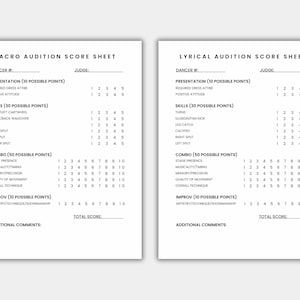 Dance Audition Score Sheet: Editable Judge Template (digital Download ...