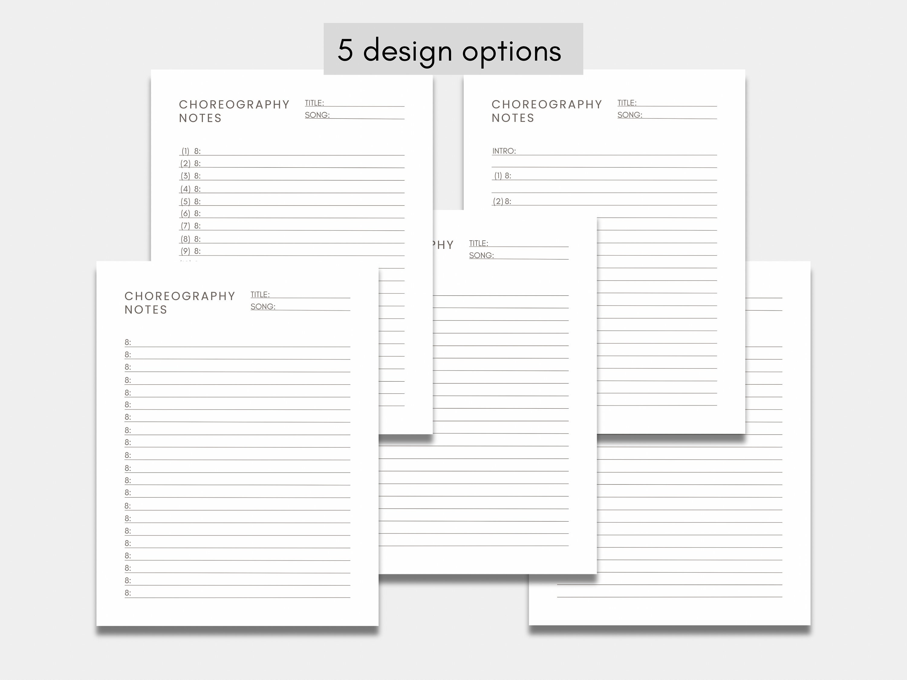 Dance Choreography Planner Printable Sheets Dance Organization 8 Count ...