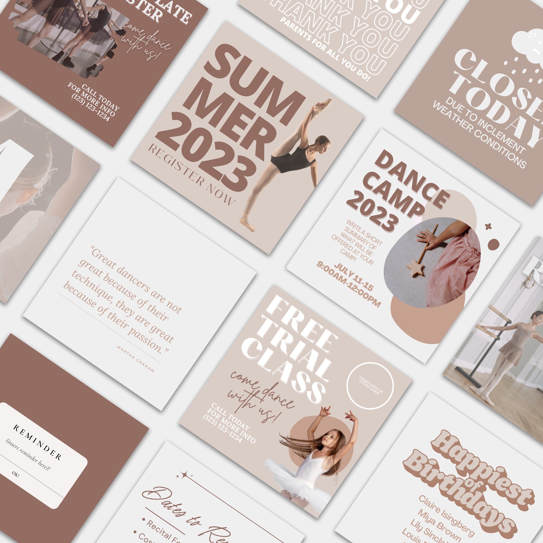 Dance Studio Social Media Templates Canva Social Media Posts for Dance ...