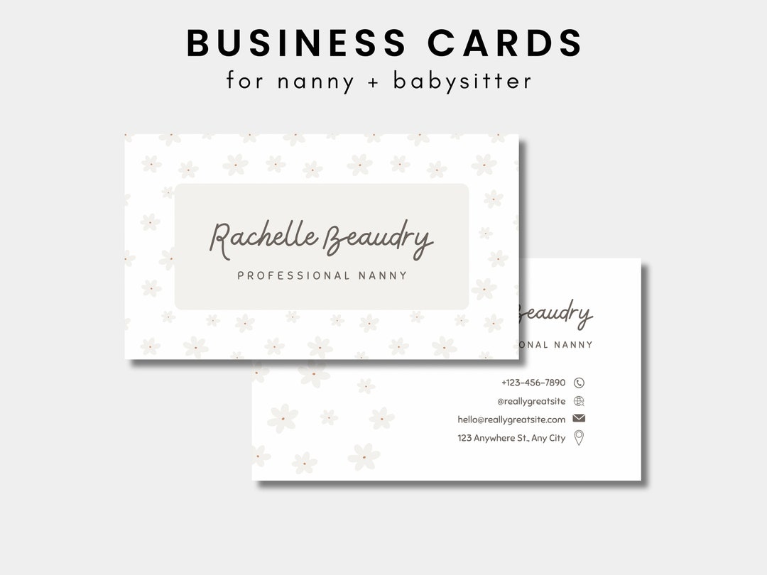 Nanny Business Card Canva Template | Babysitter Business Card ...