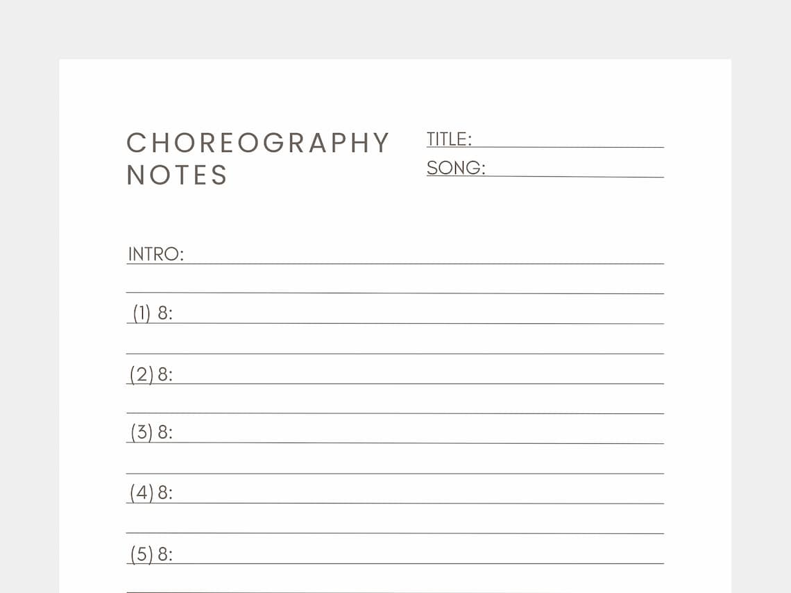 Dance Choreography Planner Printable Sheets Dance - Etsy