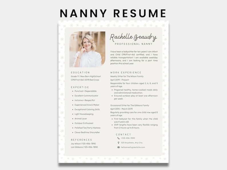 Nanny Career Bundle, Resume, CV, Business Card and Flyer Canva Template ...