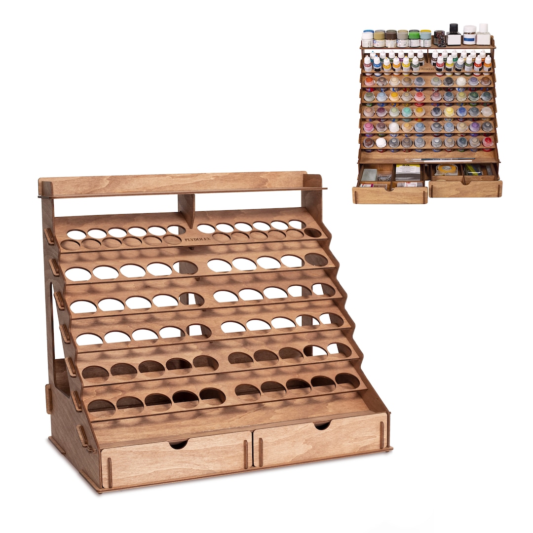 Warhammer Wooden Paint Organizer for 74 Bottles of Paints and 14 Paint ...