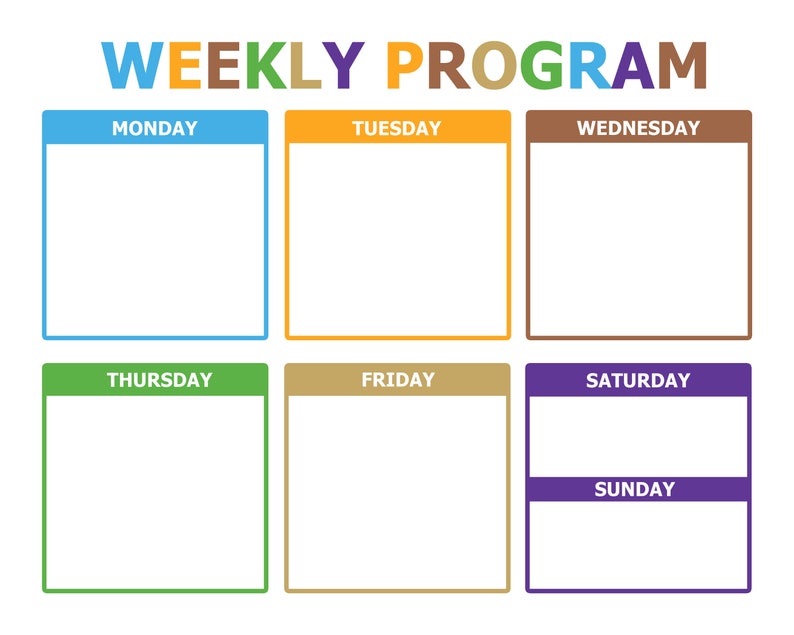 Colorful Printable Students Weekly Planner Kids Students Weekly Program ...