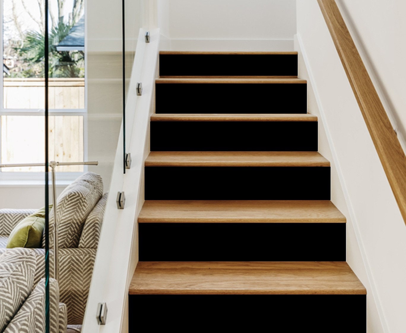 White Stair Riser Decals , Black Stair Riser Modern Vinyl Strips Peel ...