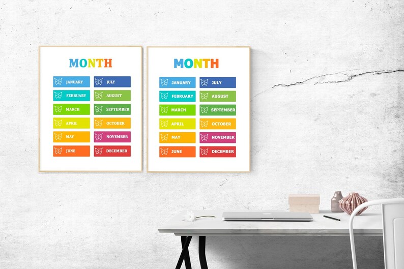 Education Poster Months Days Numbers ABC Alphabets Colors Shapes ...