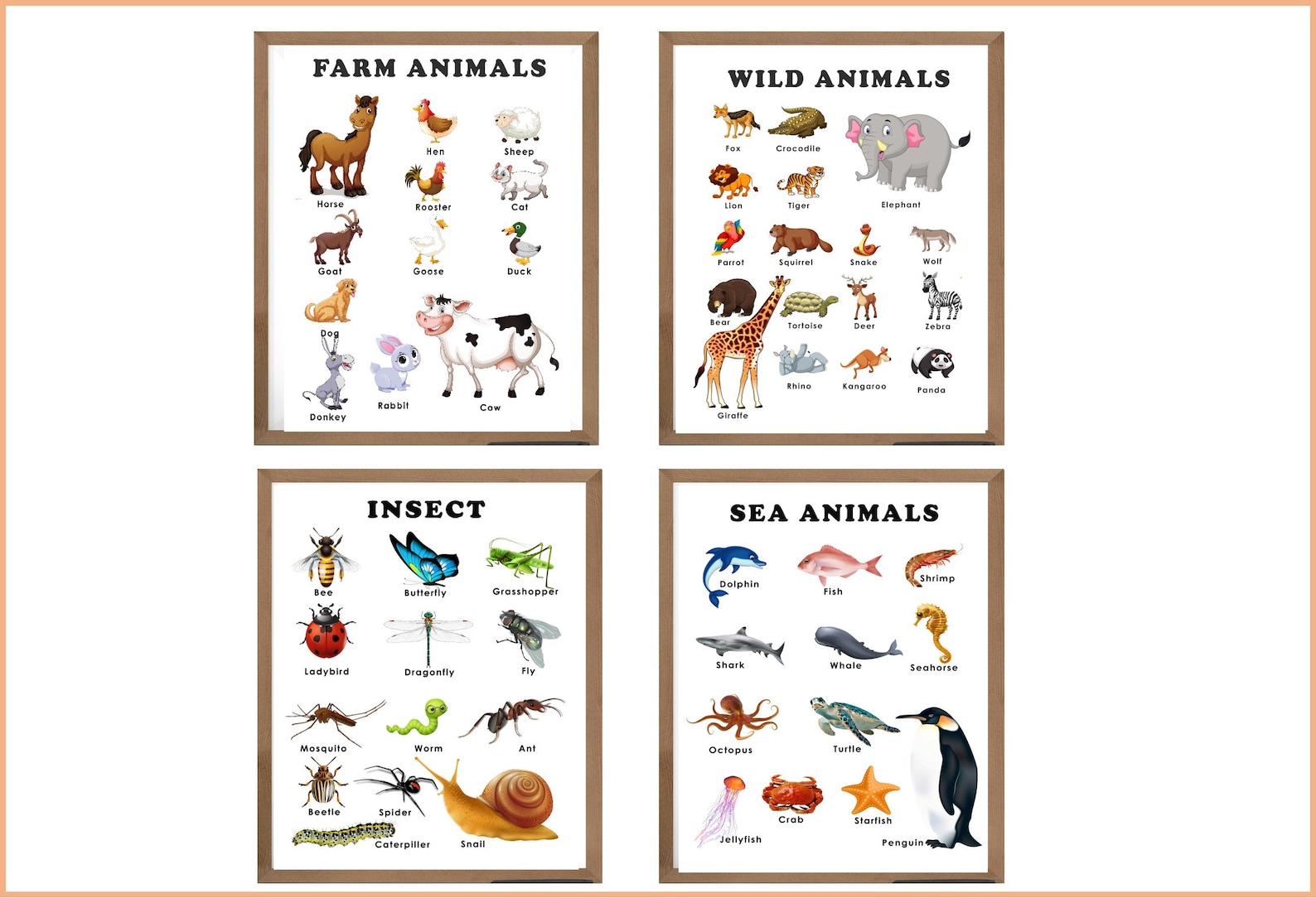 Sea Animals, Insects, Wild Animals and Farm Animals Printable Set ...
