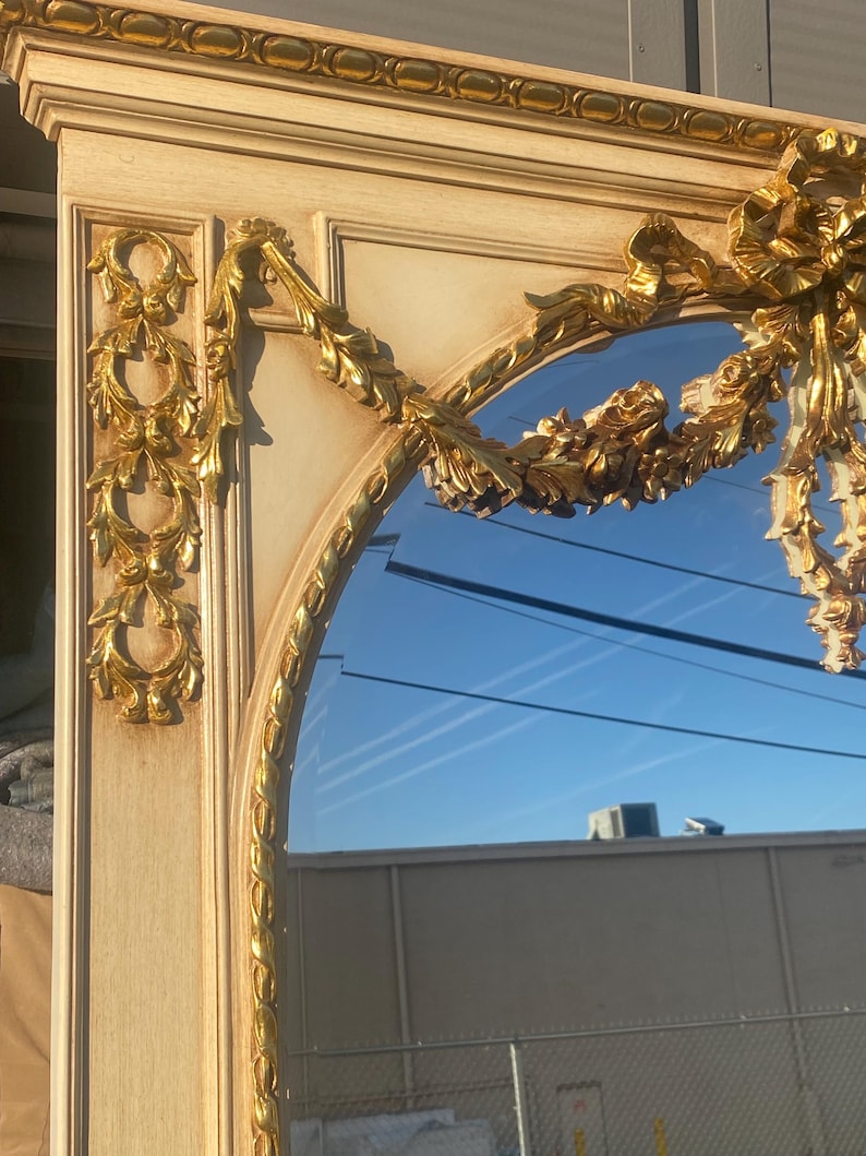Louis XVI Style Trumeau Floor Mirror: Handmade Gold Leaf Wooden Frame ...
