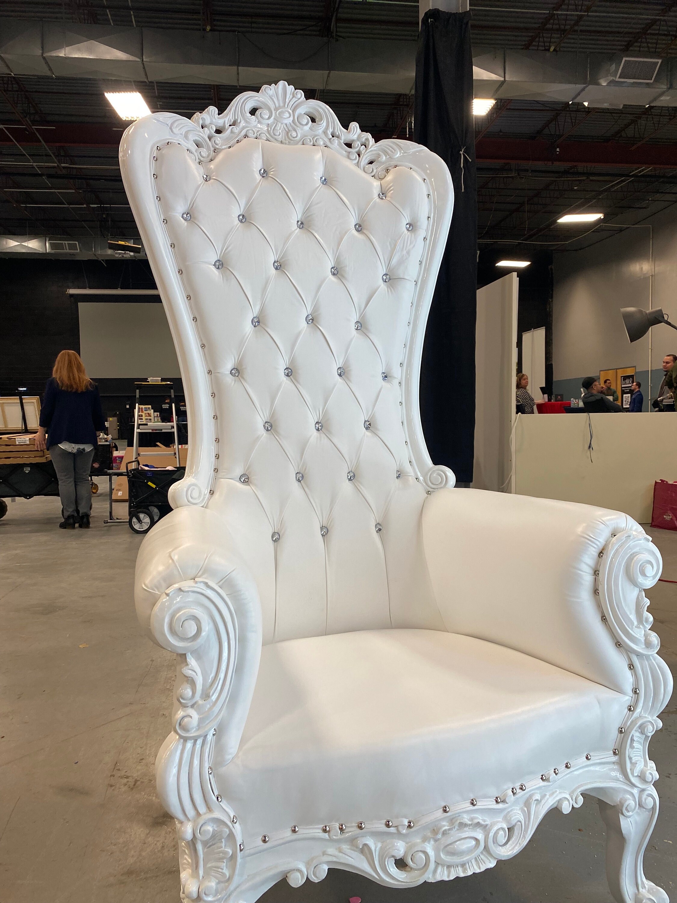 Handmade White Throne Chair: Ornate Beechwood Frame, Vinyl Upholstery ...
