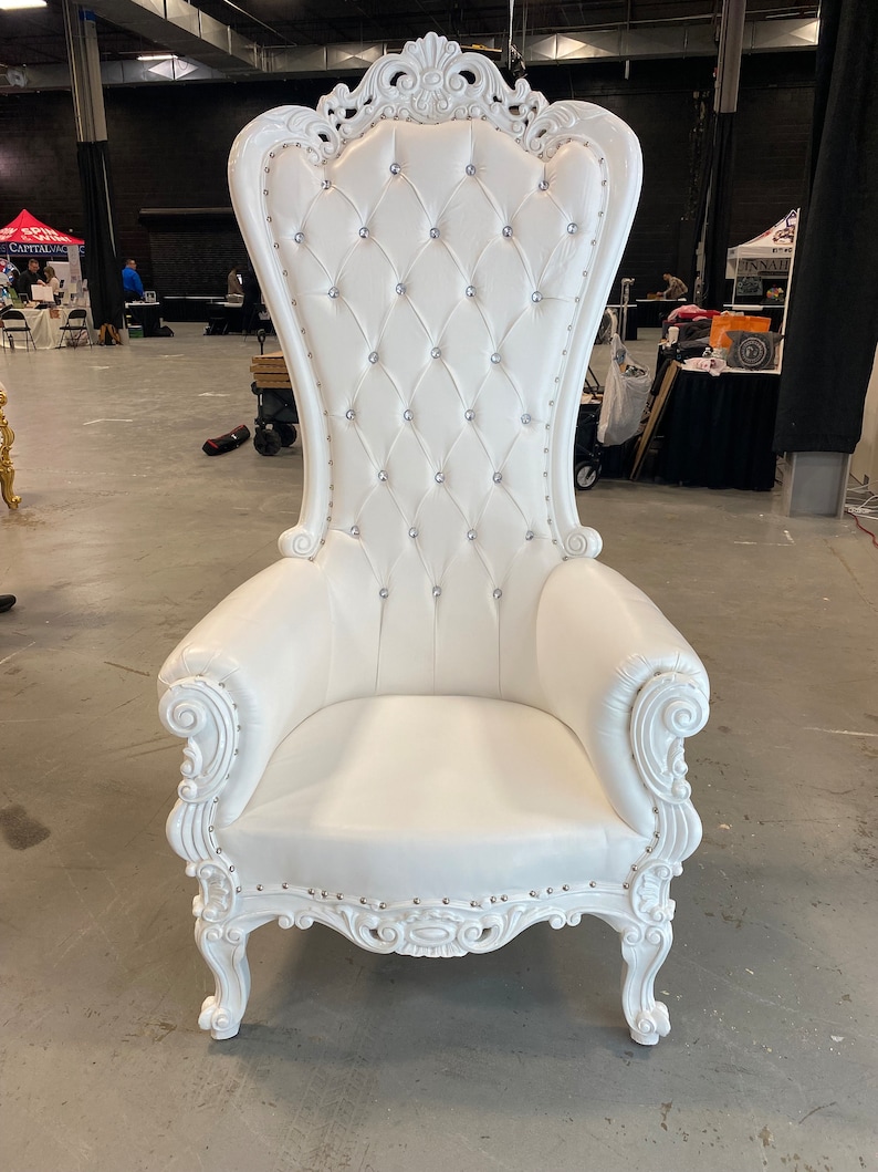 Handmade White Throne Chair: Ornate Beechwood Frame, Vinyl Upholstery ...