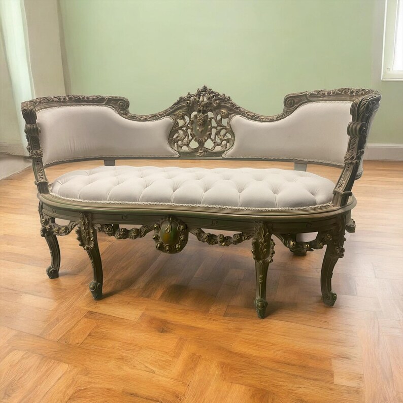 French Rococo Settee, Hand-carved Wood, Tufted Velvet Couch - Etsy