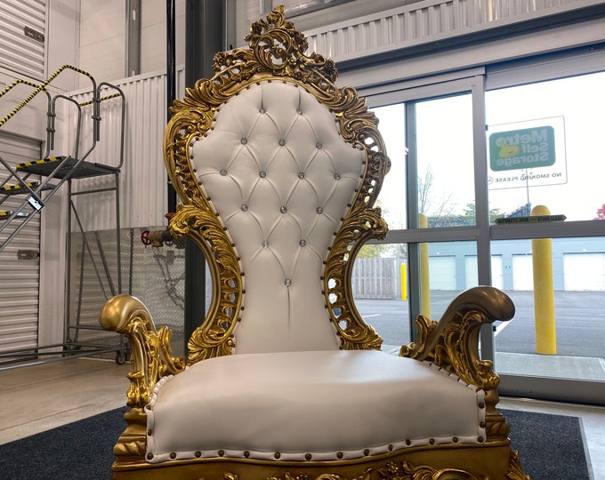 Gild Throne Chair Handmade White Upholstery Wedding Party Birthday ...