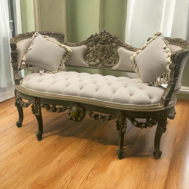 French Rococo Settee, Hand-carved Wood, Tufted Velvet Couch - Etsy
