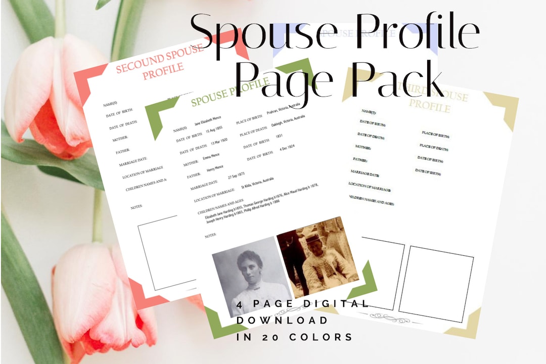 Spouse Profile Page Pack - Printable (digital Download) Family History ...