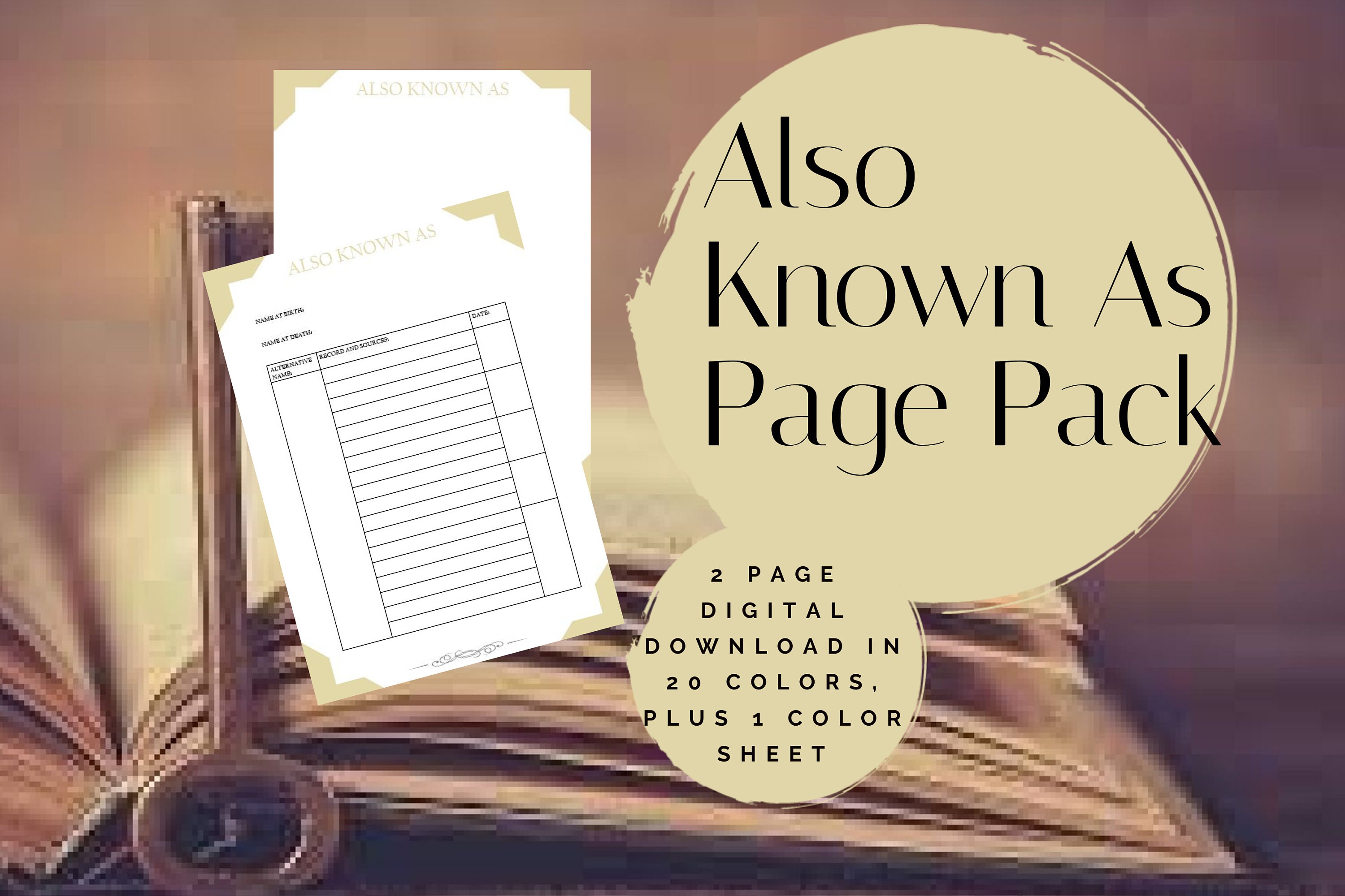 Also Known as Page Pack - Printable (digital Download) Family History ...