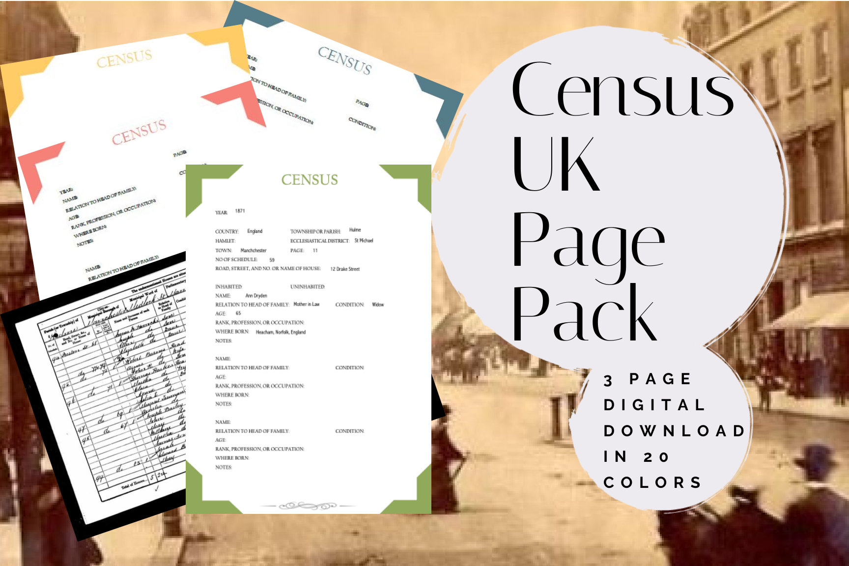Census UK Page Pack - Printable (digital Download) Family History Pages ...