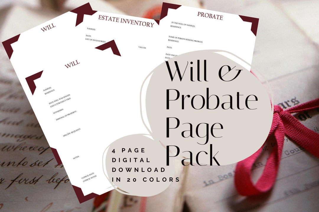 Will & Probate Page Pack - Printable (digital Download) Family History ...