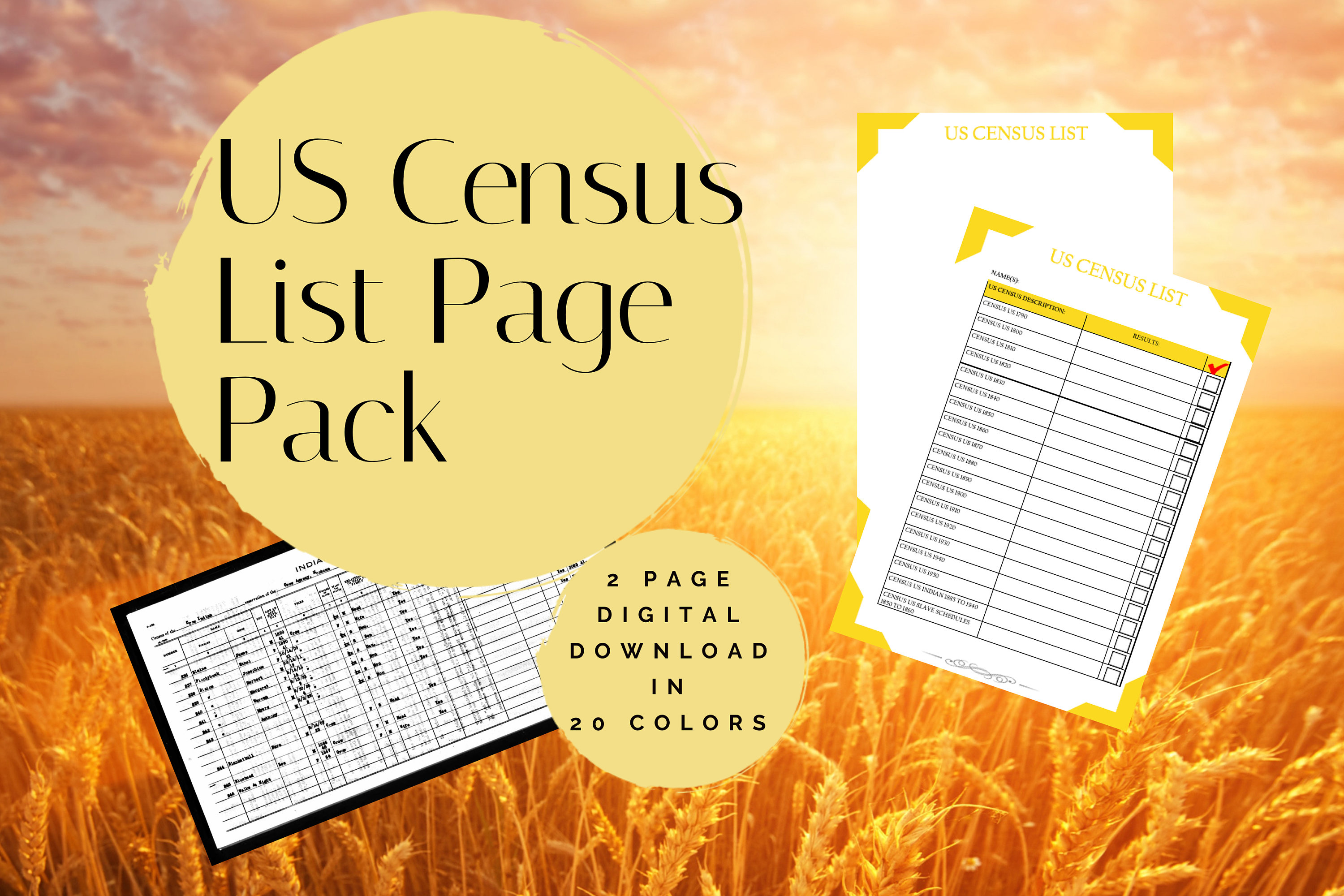 US Census List Page Pack - Printable (digital Download) Family History ...