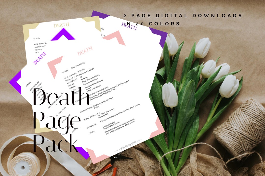 Death Page Pack - Printable (digital Download) Family History Pages ...