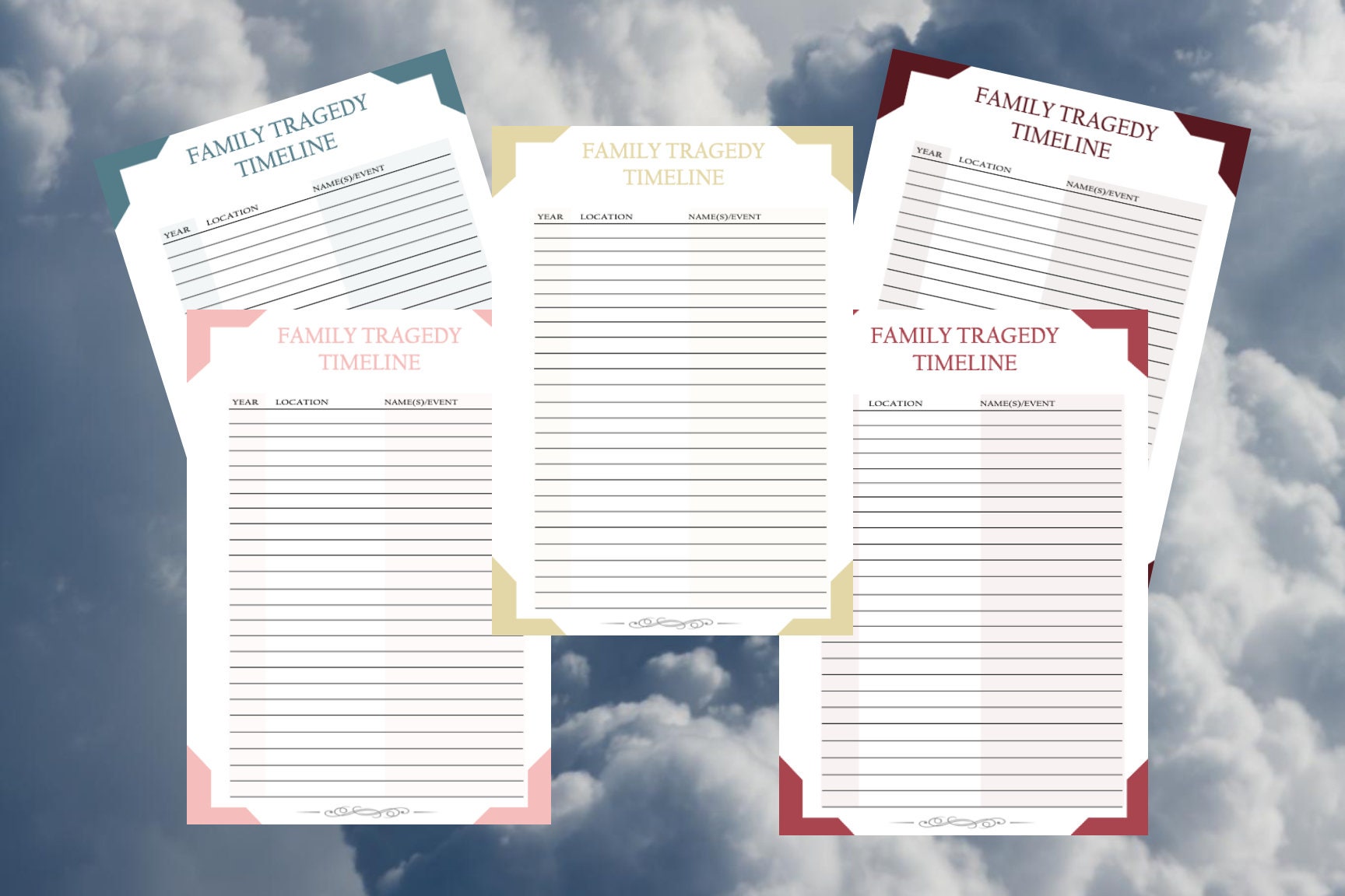 LOCKED TREE— Family Tragedy Timeline Sheet Page Pack - Printable (Digital Download) Family ...
