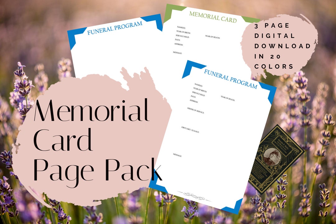 Memorial Card Page Pack - Printable (digital Download) Family History ...