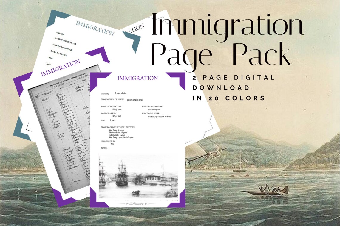 Immigration Page Pack - Printable (digital Download) Family History ...